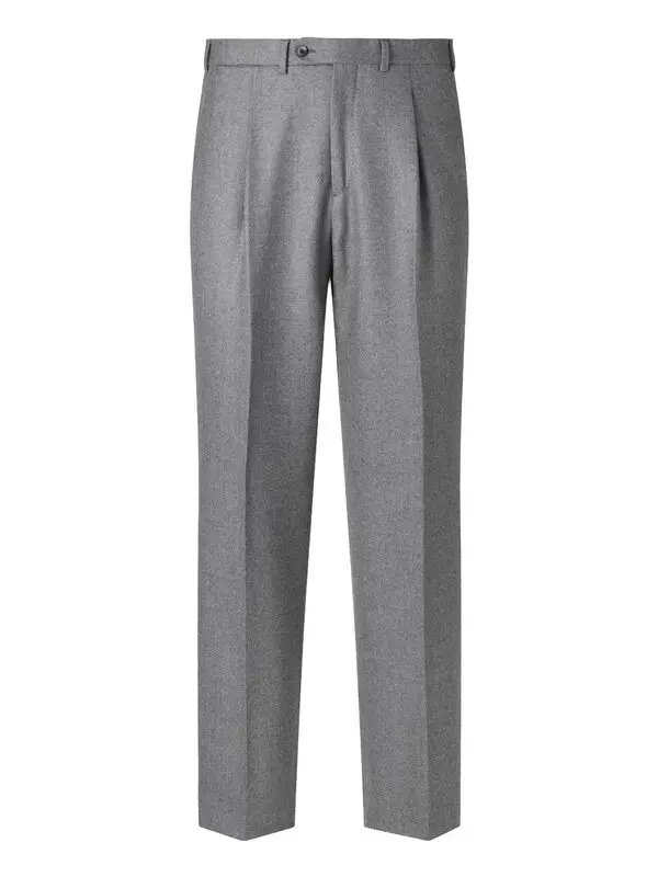 SAMAN AMEL Wide-leg Pleated Wool-flannel Trousers - Gray