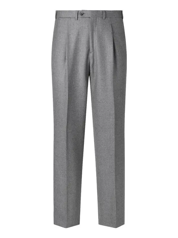 SAMAN AMEL Wide-leg Pleated Wool-flannel Trousers - Gray