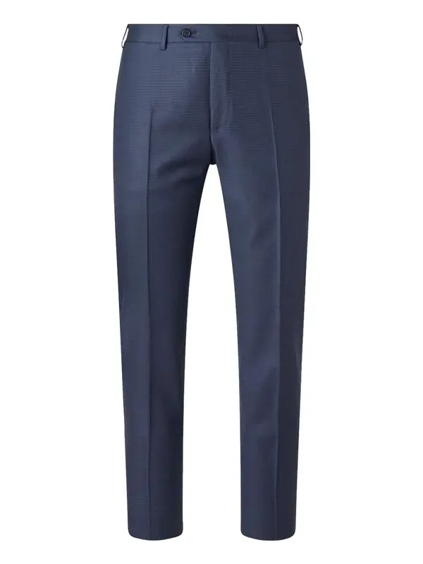 Canali Slim-fit Tapered Puppytooth Wool Suit Trousers - Blue