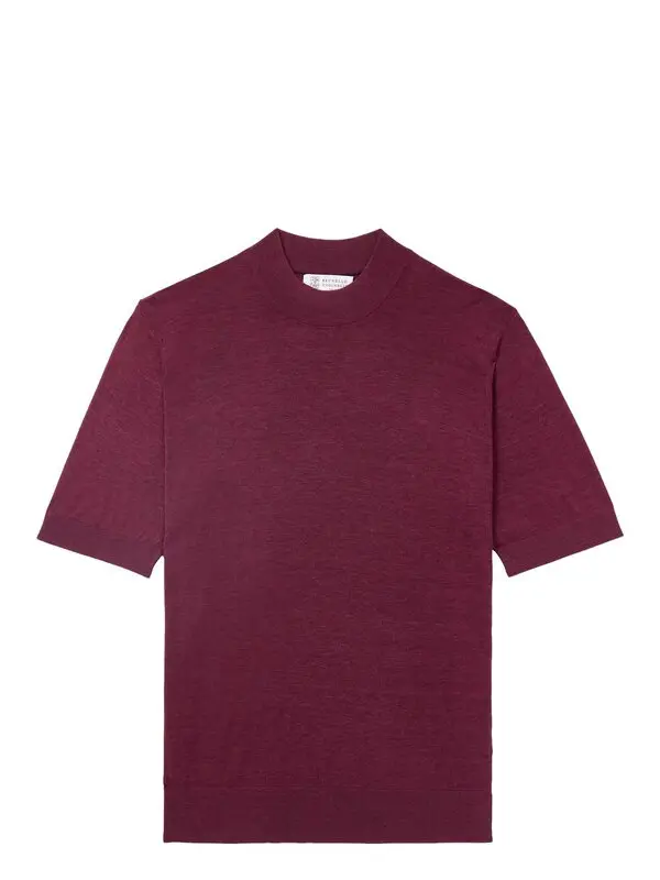 Brunello Cucinelli Silk And Cotton-blend T-shirt - Burgundy