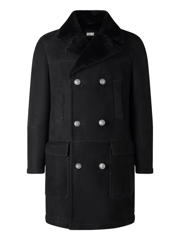 Brunello Cucinelli Double-breasted Shearling Coat - Black