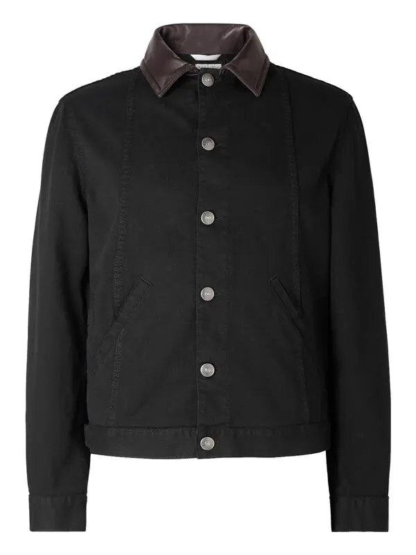 Brunello Cucinelli Leather-trimmed Denim Jacket - Black