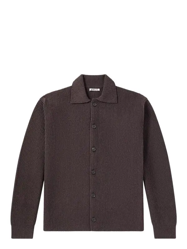 Auralee Ribbed-knit Wool Cardigan - Brown