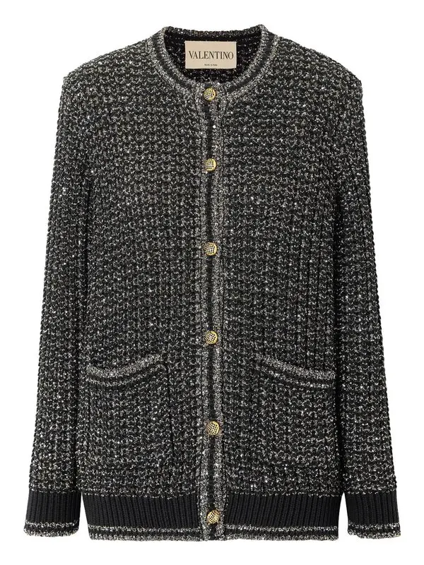Valentino Garavani Sequin-embellished Cotton-blend Cardigan - Black