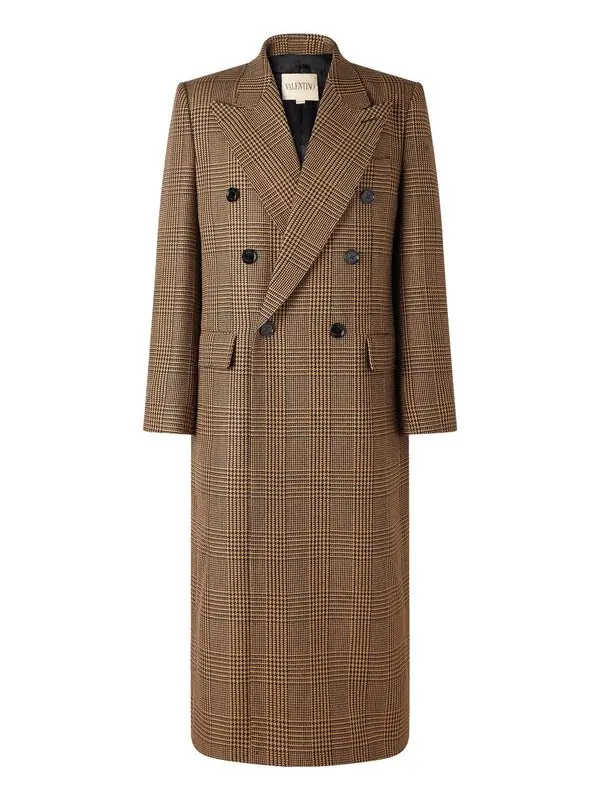 Valentino Garavani Double-breasted Prince Of Wales Checked Virgin Wool Coat - Brown