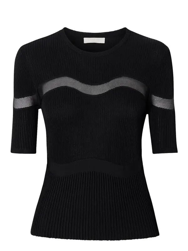 Ulla Johnson Ayla Mesh-paneled Ribbed-knit Top - Black
