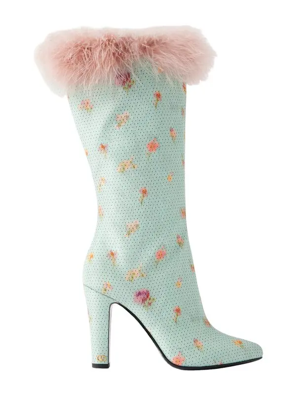 Valentino Garavani Hotty 100 Feather-trimmed Knee Boots - Blue