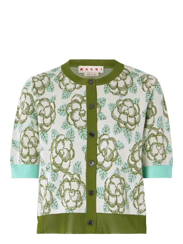 Marni Jacquard-knit Cotton Cardigan - Green