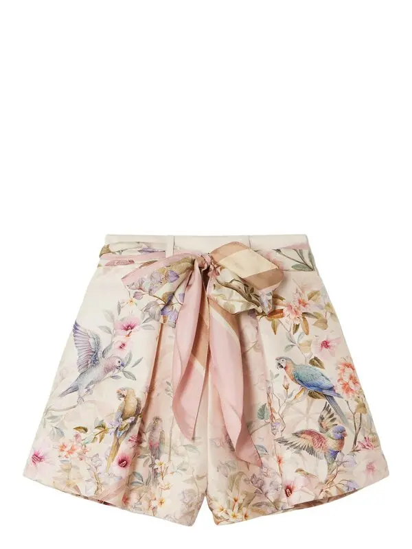 Zimmermann Rebellion Tie-detailed Printed Silk And Cotton-blend Shorts - Cream
