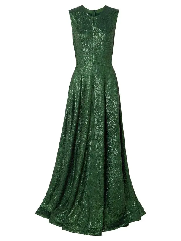 Norma Kamali Grace Sequined Gown - Green
