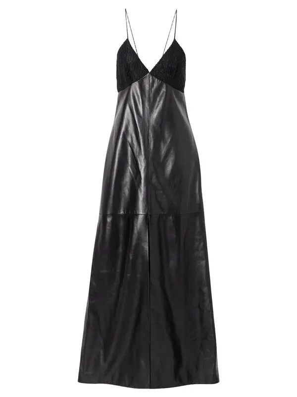 Veronica De Piante Amelia Embellished Silk-trimmed Leather Maxi Dress - Black