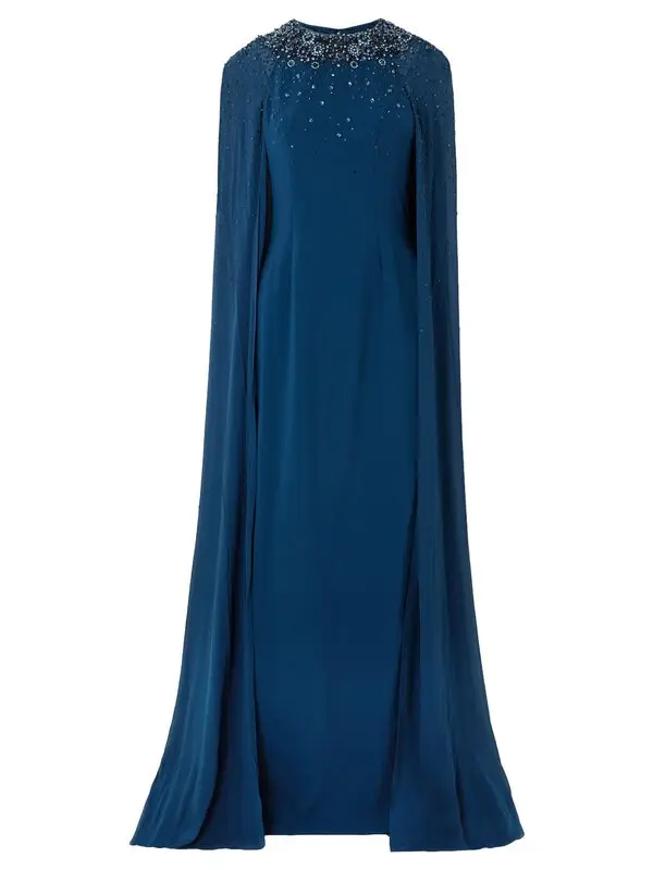 Jenny Packham Vita Cape-effect Embellished Gown - Blue