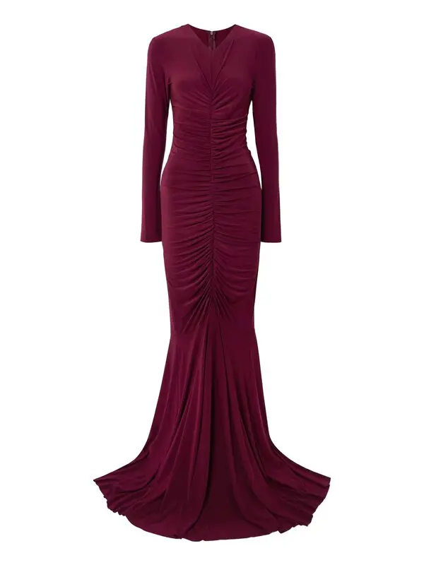 Norma Kamali Ruched Stretch-jersey Gown - Plum