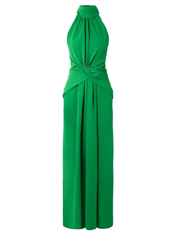 Johanna Ortiz Exceptionalidad Cutout Ruched Silk-crepe Turtleneck Maxi Dress - Green