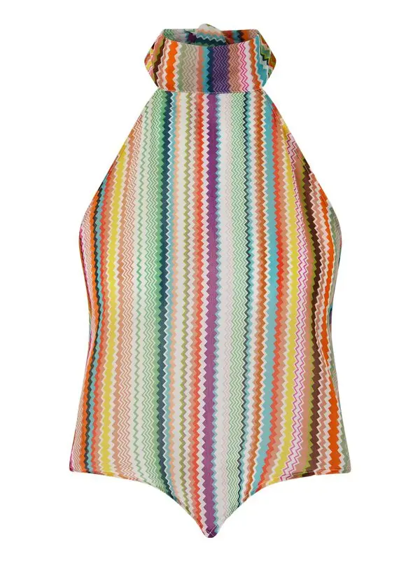 Missoni Striped Cotton And Silk-blend Crepe De Chine Halterneck Top - Multi