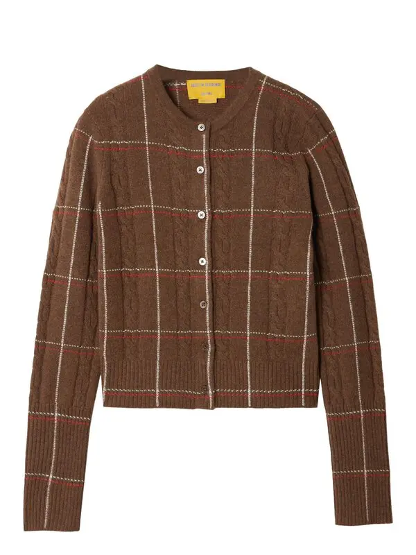 Guest In Residence Jane Checked Cable-knit Cashmere Cardigan - Brown