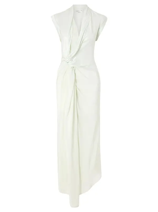 Victoria Beckham Asymmetric Twisted Satin Maxi Dress - Green