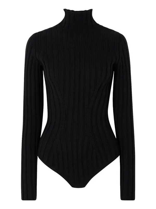 Alaïa Ribbed Wool Turtleneck Bodysuit - Black