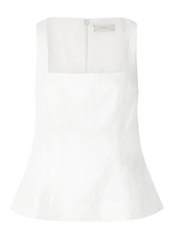 Faithfull The Brand Mina Linen Peplum Top - White