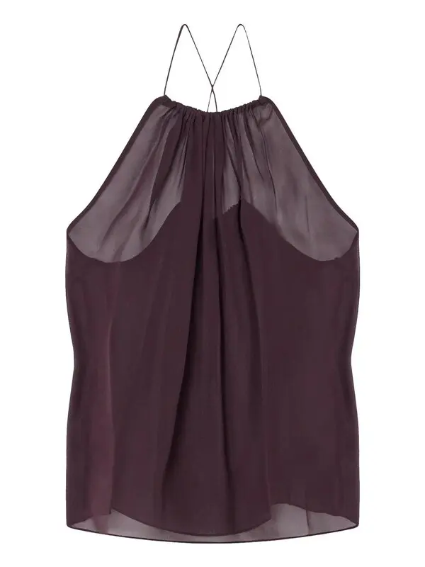Veronica De Piante Greta Gathered Silk-chiffon Top - Purple