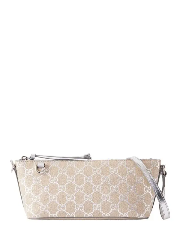 Gucci Gg Emblem Metallic-trimmed Printed Textured-leather Shoulder Bag - Silver