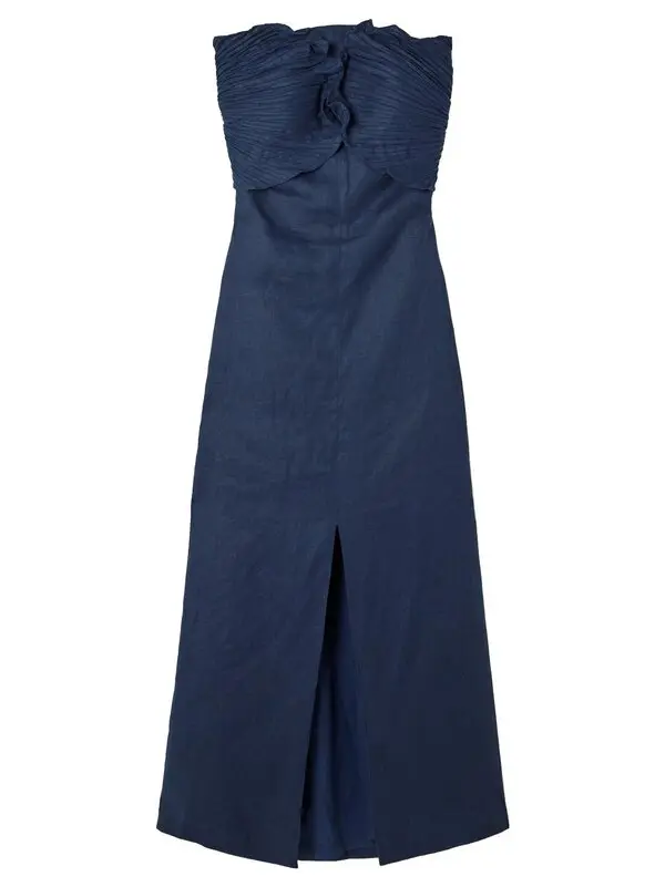 ANDRES OTALORA Bajo Palmera Strapless Pleated Linen Maxi Dress - Blue