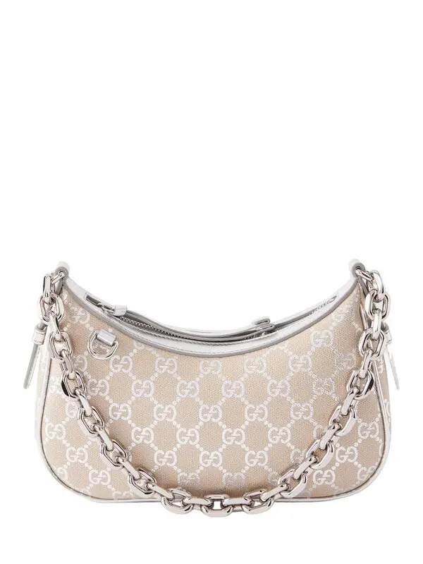 Gucci Gg Emblem Metallic-trimmed Printed Shoulder Bag - Silver