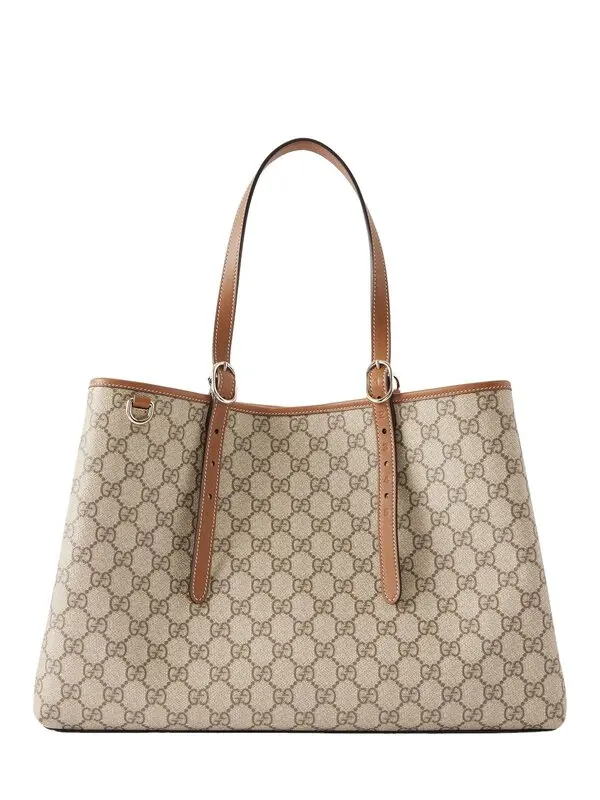 Gucci Gg Emblem Leather-trimmed Tote - Neutrals