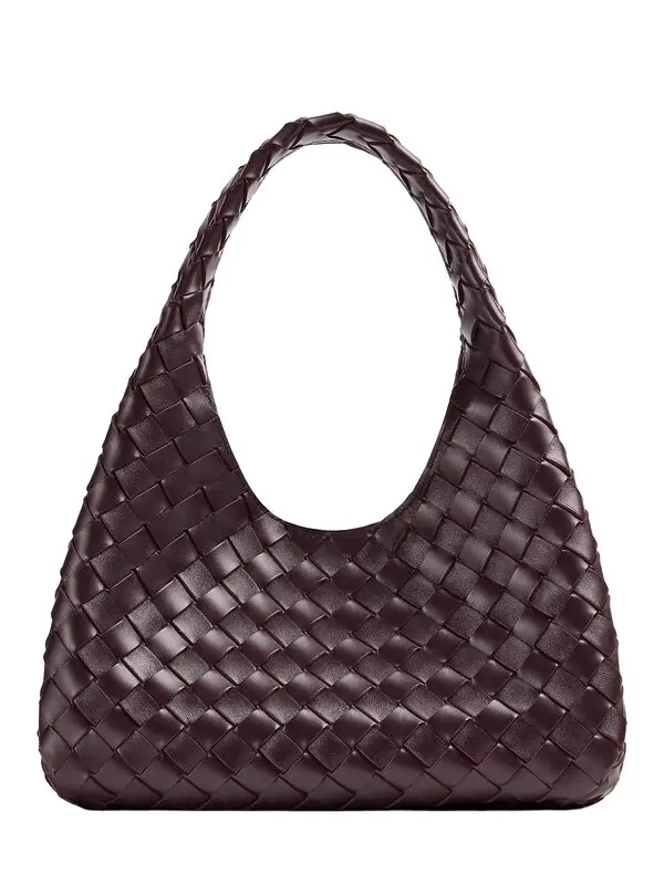 BOTTEGA  VENETA Campana Intrecciato Leather Shoulder Bag - Dark Barolo