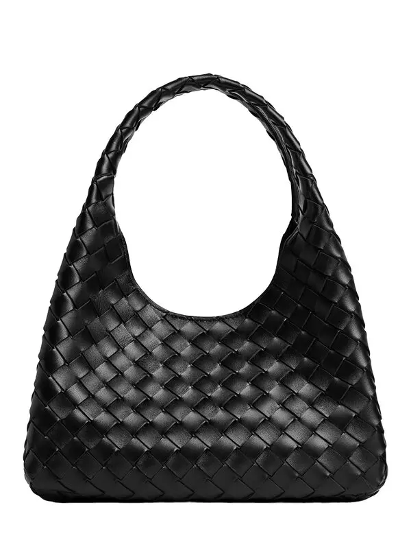 Bottega Veneta Small Campana Intrecciato Shoulder Bag - Black