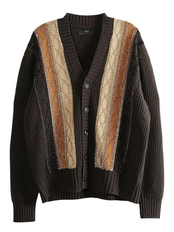 Amiri Embellished Striped Cardigan - Brown