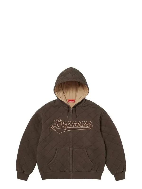 Supreme Quilted Zip Up Hooded Sweatshirt - Brown