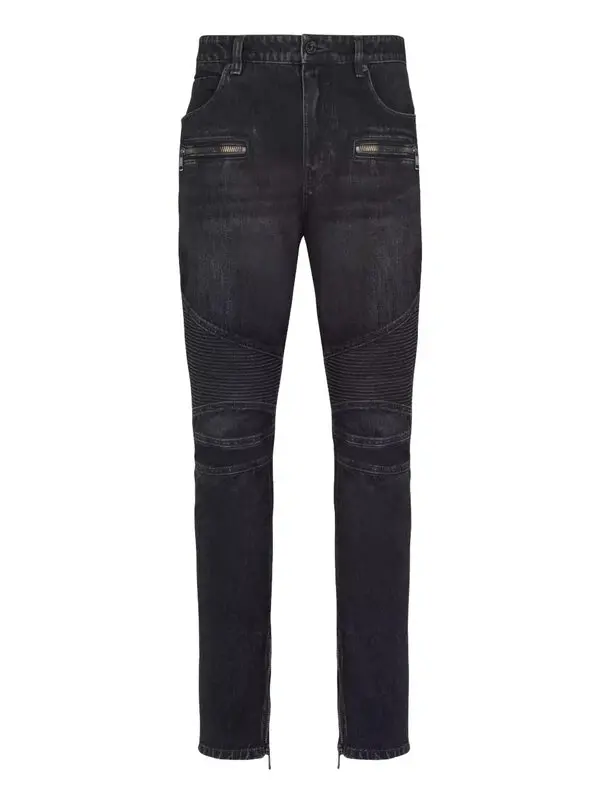 Balmain Biker Zip-detail Cotton Jeans - Black
