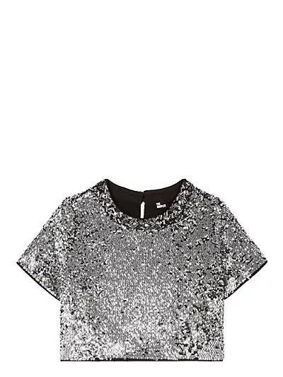 The Kooples Sequin-embellished Woven Top - Silver