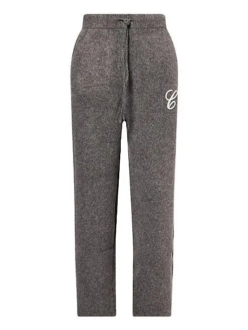 THE COUTURE CLUB Chainstitch Embroidery Barrel-leg Knitted Jogging Bottoms - Charcoal