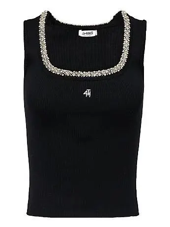 4TH & RECKLESS Embellished Neckline Knitted Top - Black