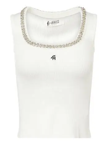 4TH & RECKLESS Embellished Neckline Knitted Top - White