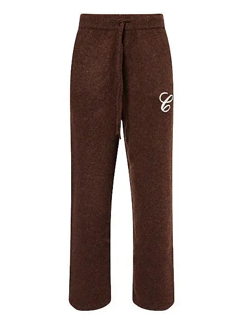 THE COUTURE CLUB Chainstitch Embroidery Barrel-leg Knitted Jogging Bottoms - Brown