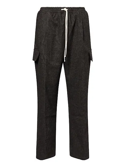 THE COUTURE CLUB Herringbone Wide-leg Woven Trousers - Charcoal