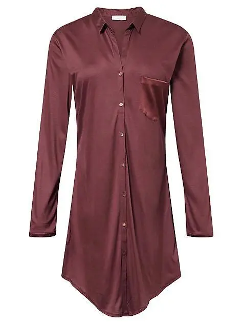 Hanro Grand Central Long-sleeve Stretch-silk Blend Night Dress - Vivid Brown