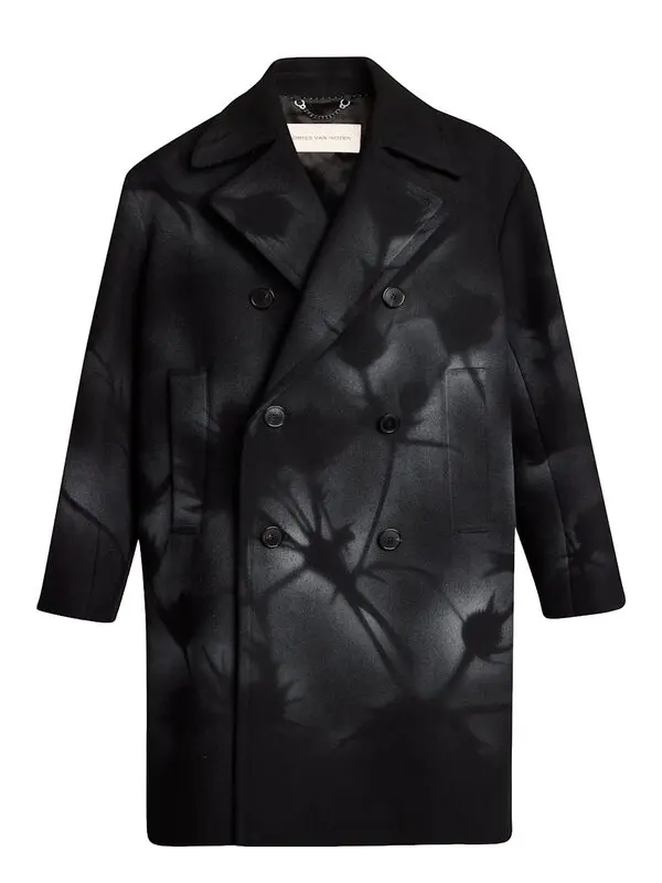 Dries Van Noten Racos Printed Double-breasted Coat - Black