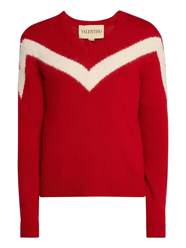 Valentino Garavani Wool V-neck Sweater With Vlogo Bow - Paris/avor