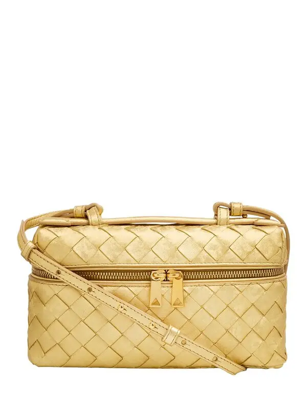 Bottega Veneta Intrecciato Laminated Leather Vanity Crossbody Bag - Gold
