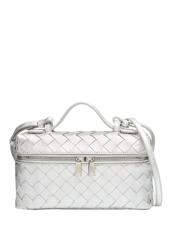 Bottega Veneta Intrecciato Laminated Leather Vanity Crossbody Bag - Silver
