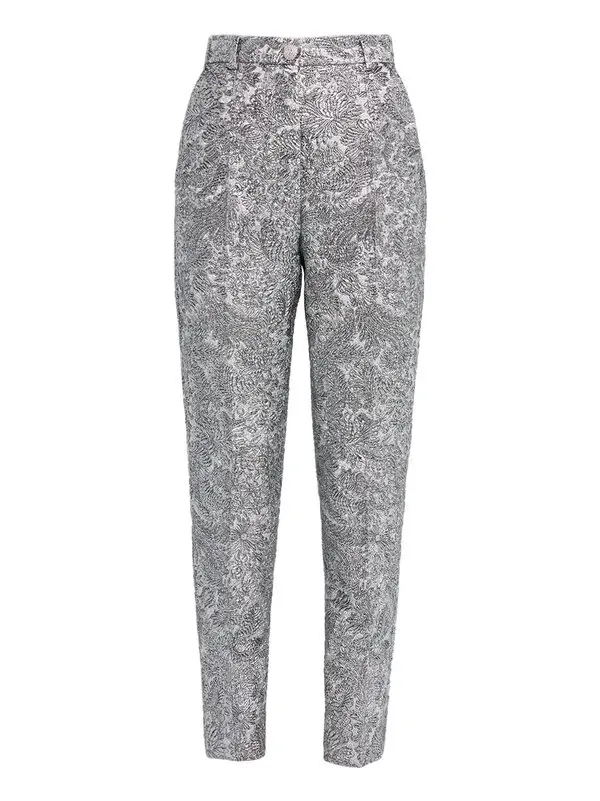 Dolce & Gabbana Metallic Floral Brocade Ankle Pants - Argento