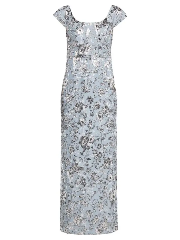 SACHIN BABI Metallic Floral Cloqué Column Gown - Pewter Gar