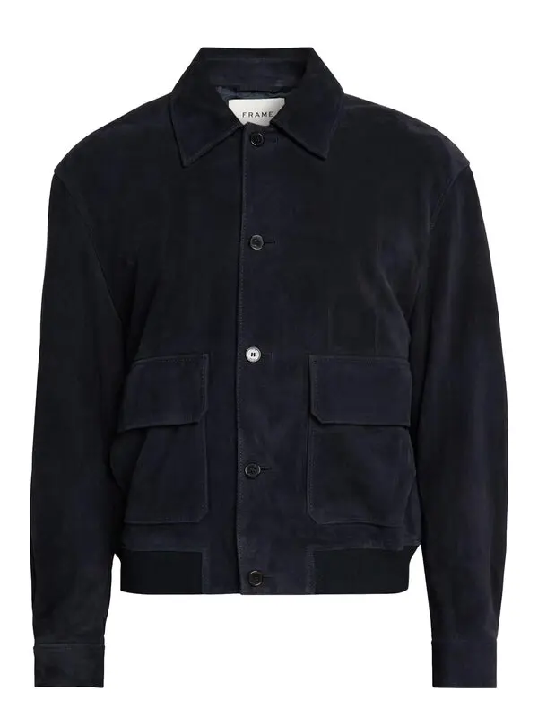 FRAME Suede Button-front Blouson - Dark Navy