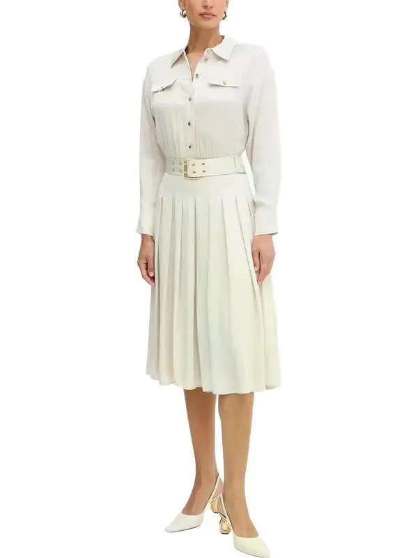 MARCIANO Polo-collar Pleated Midi Dress - Neutrals