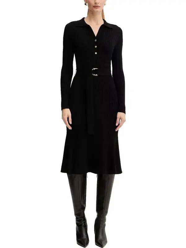 MARCIANO Long-sleeve Belted Midi Dress - Black