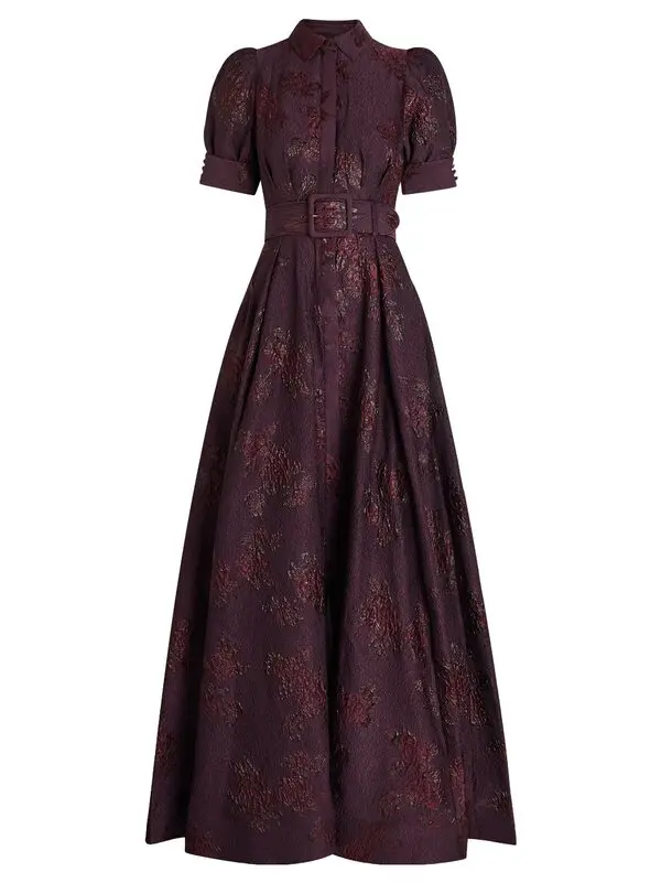 Rebecca Vallance Afina Floral-brocade Cloqué Gown - Purple